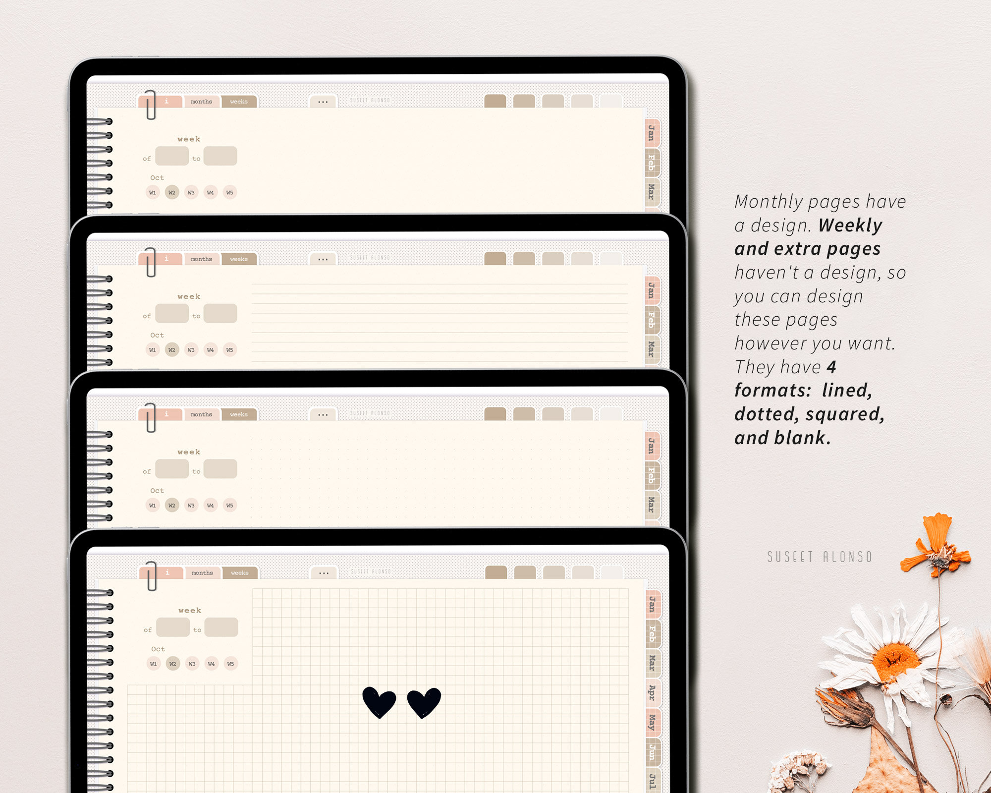 Boho Digital Bujo Pasitos Undated Digital Bujo in English Sun Mon Start ...