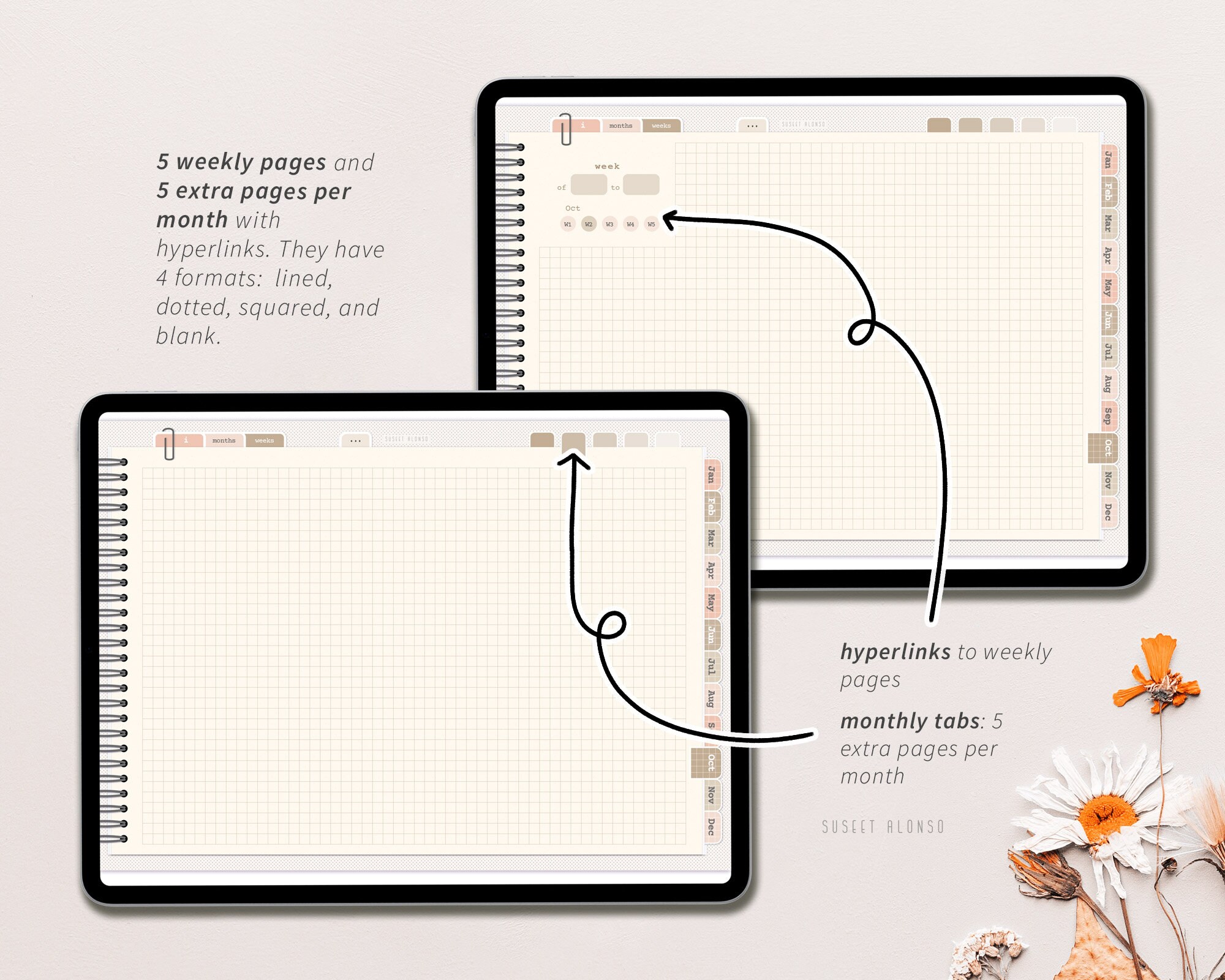 Boho Digital Bujo Pasitos Undated Digital Bujo in English Sun Mon Start ...