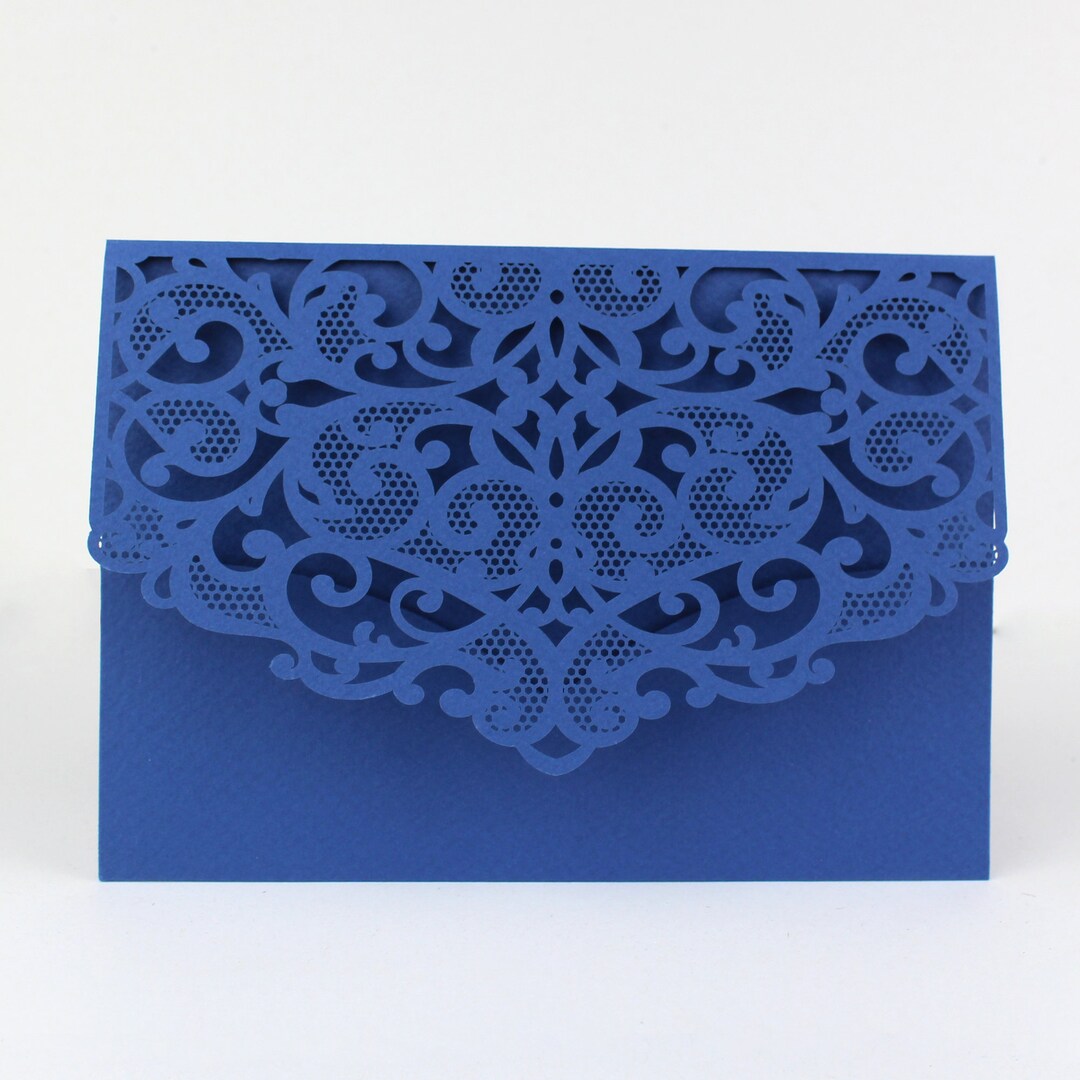 Blue Laser Cut Lace Covers DIY Invitations Laser Cut Envelopes Pocket ...