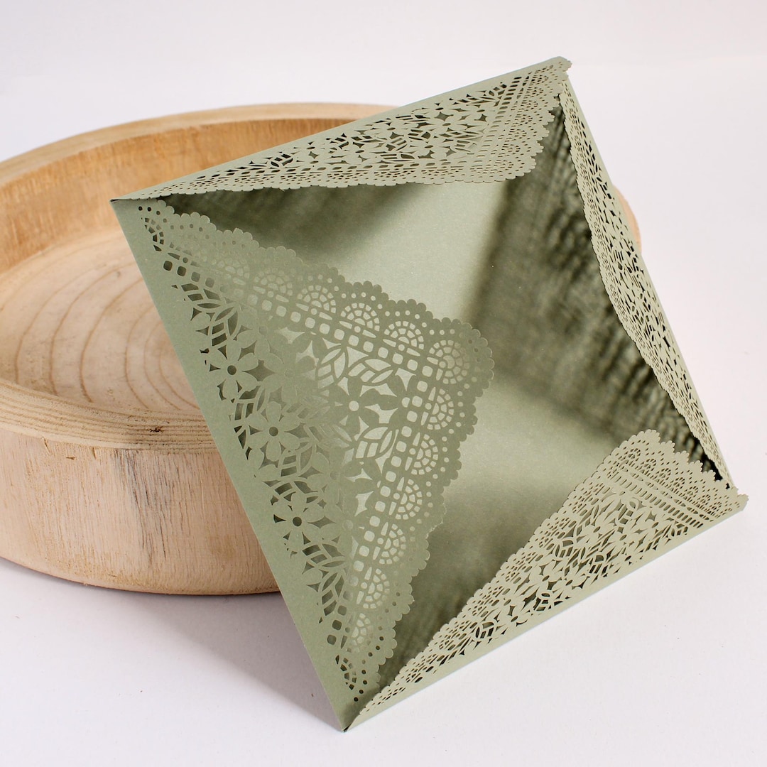 Sage Green Laser Cut Invitation Pocket, Blank Laser Cut Invitation ...