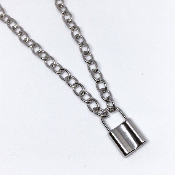 Padlock Charm Necklace Chunky Chain | Etsy