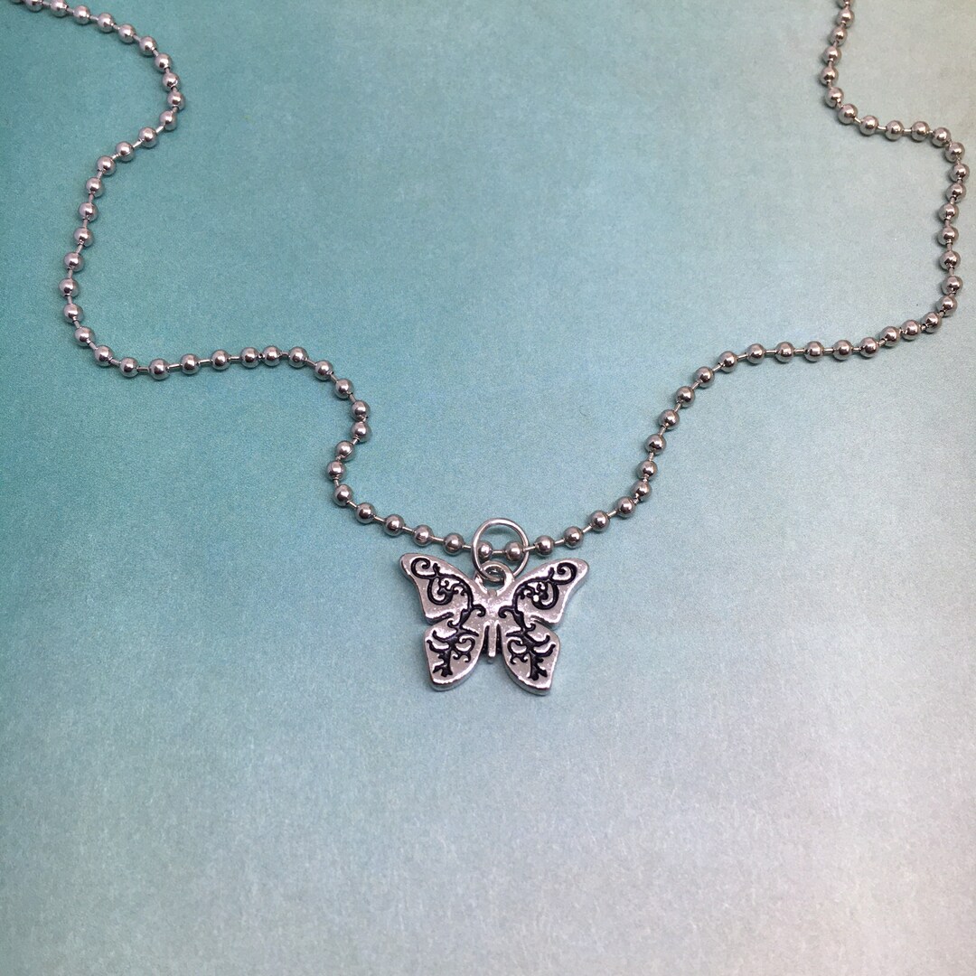 Etched Butterfly Pendant Fairy Goth Ball Chain Necklace - Etsy