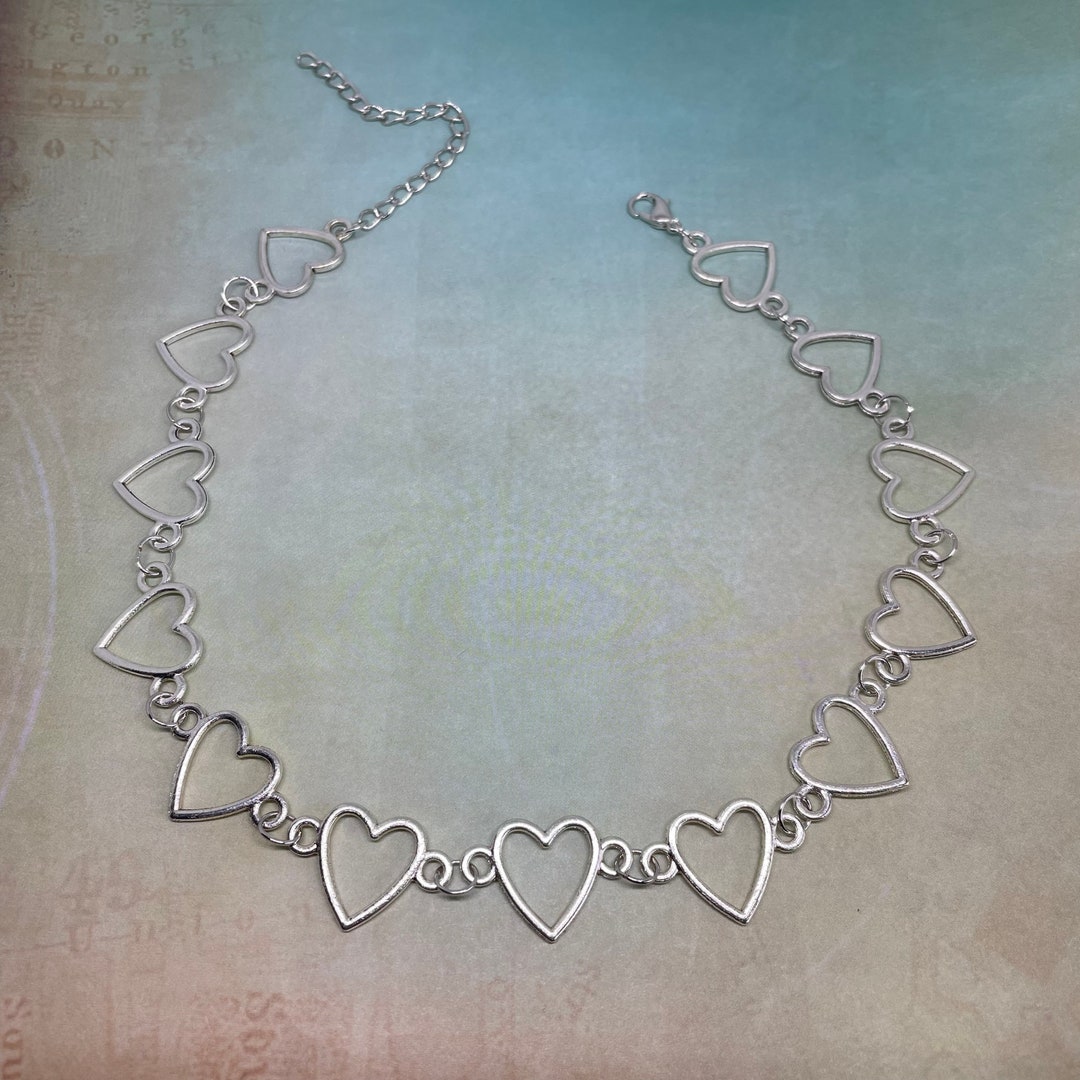 Heart Chain Choker | Silver - Etsy