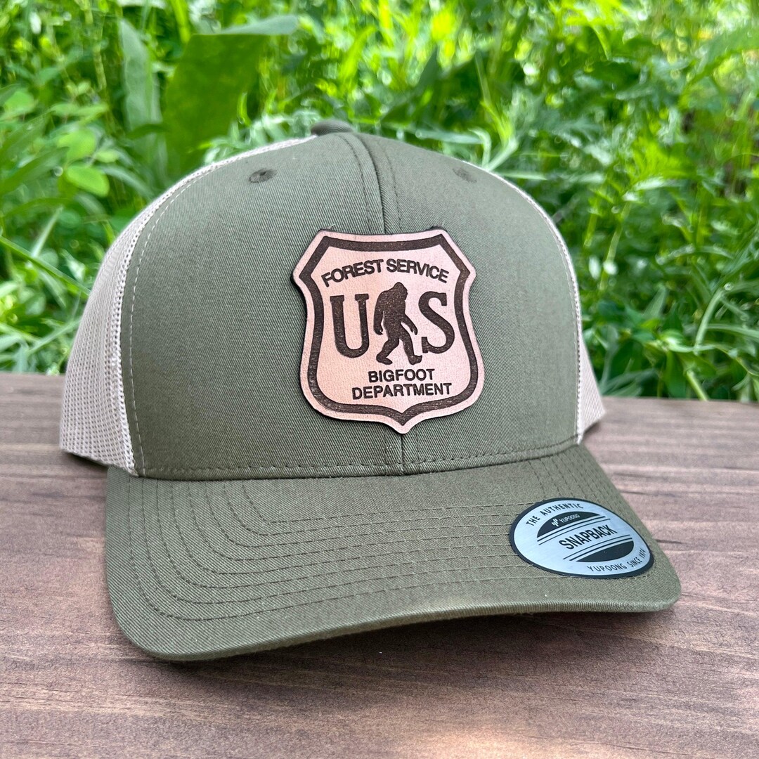 Bigfoot Forest Hat: Genuine Leather Badge - Adjustable Snapback ...