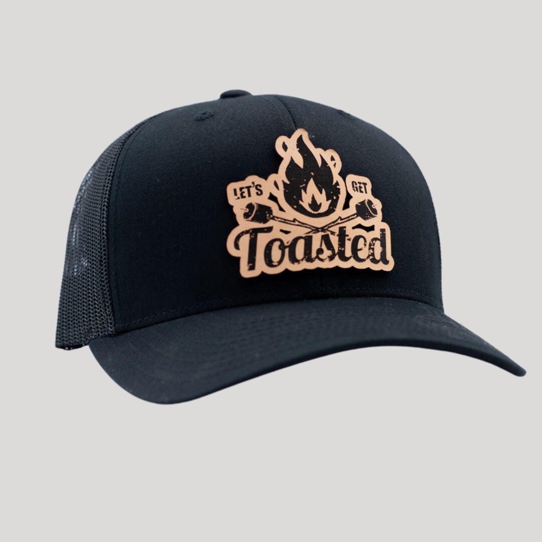 Camping Snapback Hat Leather Patch: Campfire Design, Breathable Mesh ...