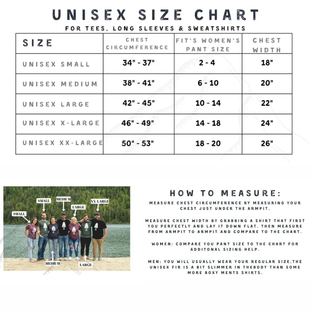 Unisex Size Chart for Tshirts & Long Sleeve - Do Not Buy - Etsy