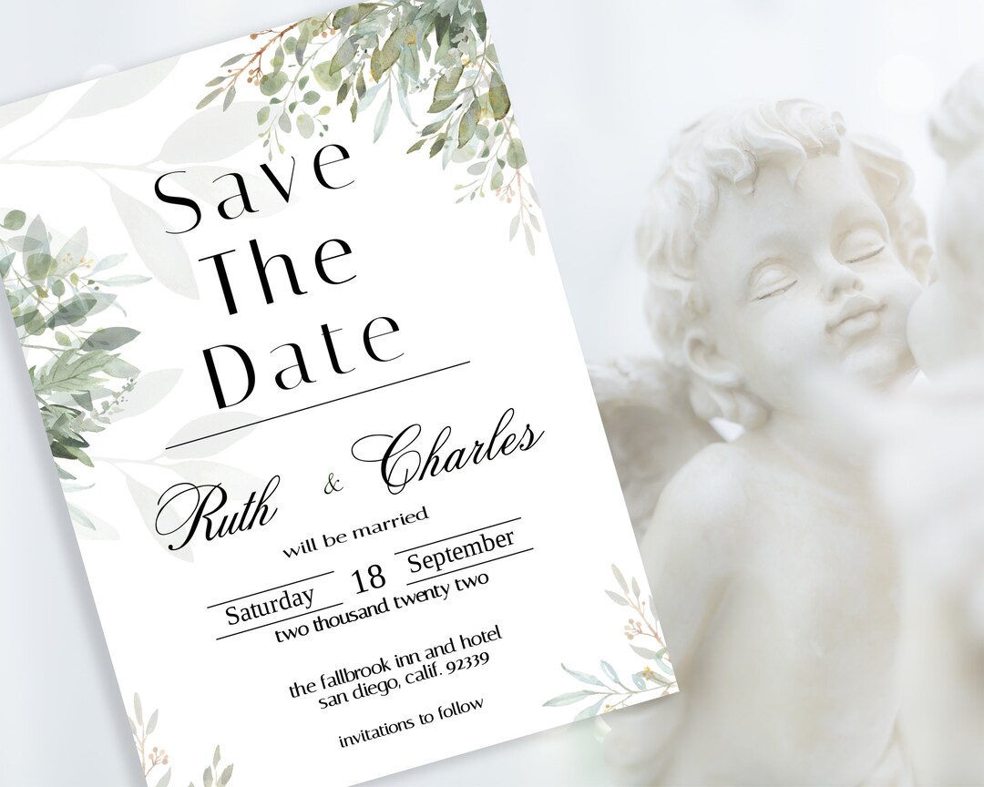 Editable SAVE THE DATE Announcement, Boho Delicate Greenery, Digital ...