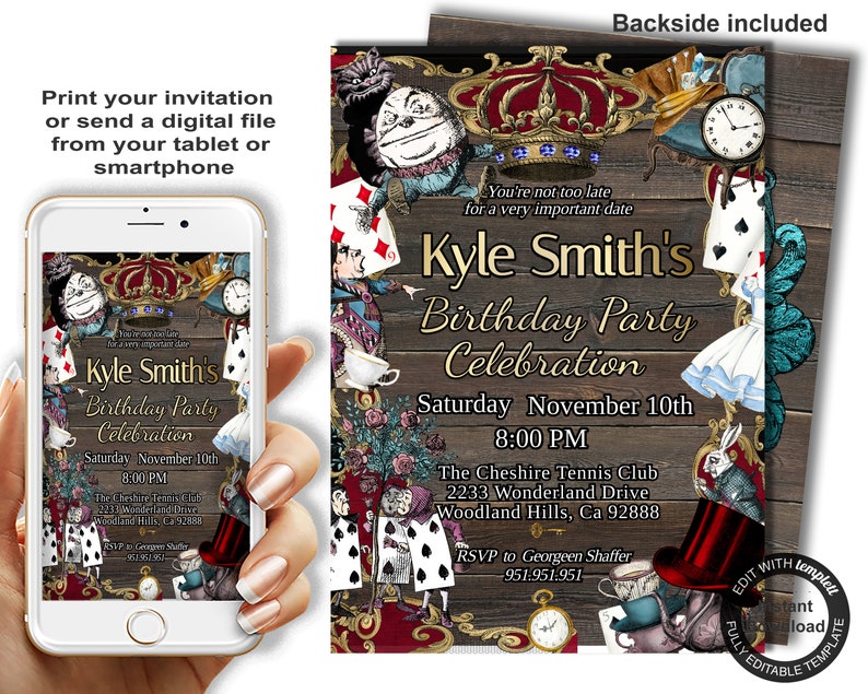 Editable Wonderland BIRTHDAY PARTY Invite, Alice in Wonderland Theme ...