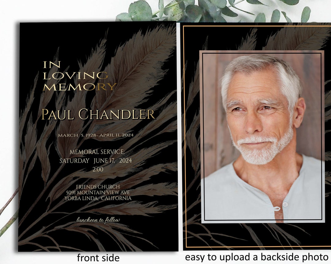 Editable "in LOVING Memory" Card, Boho Feather Floral, Celebration of ...