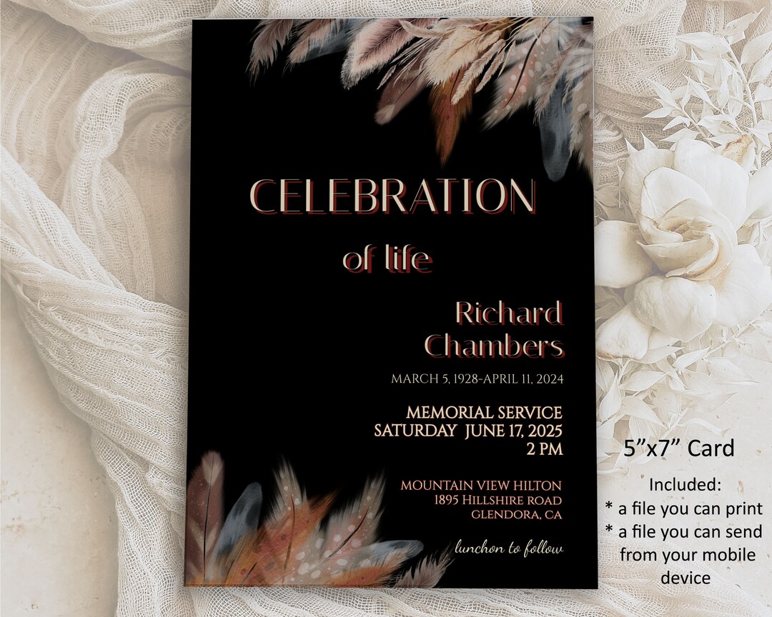 Editable "celebration OF Life" Card, Rust and Earth Tone Boho Florals ...