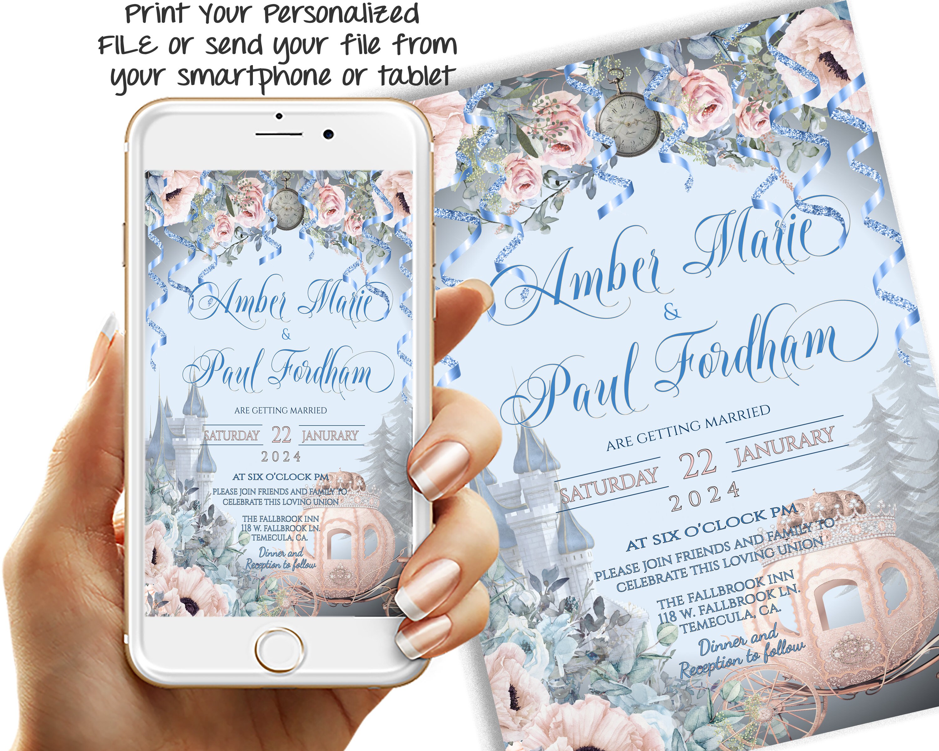 Editable WEDDING INVITATION, Cinderella Theme Wedding Card Template ...