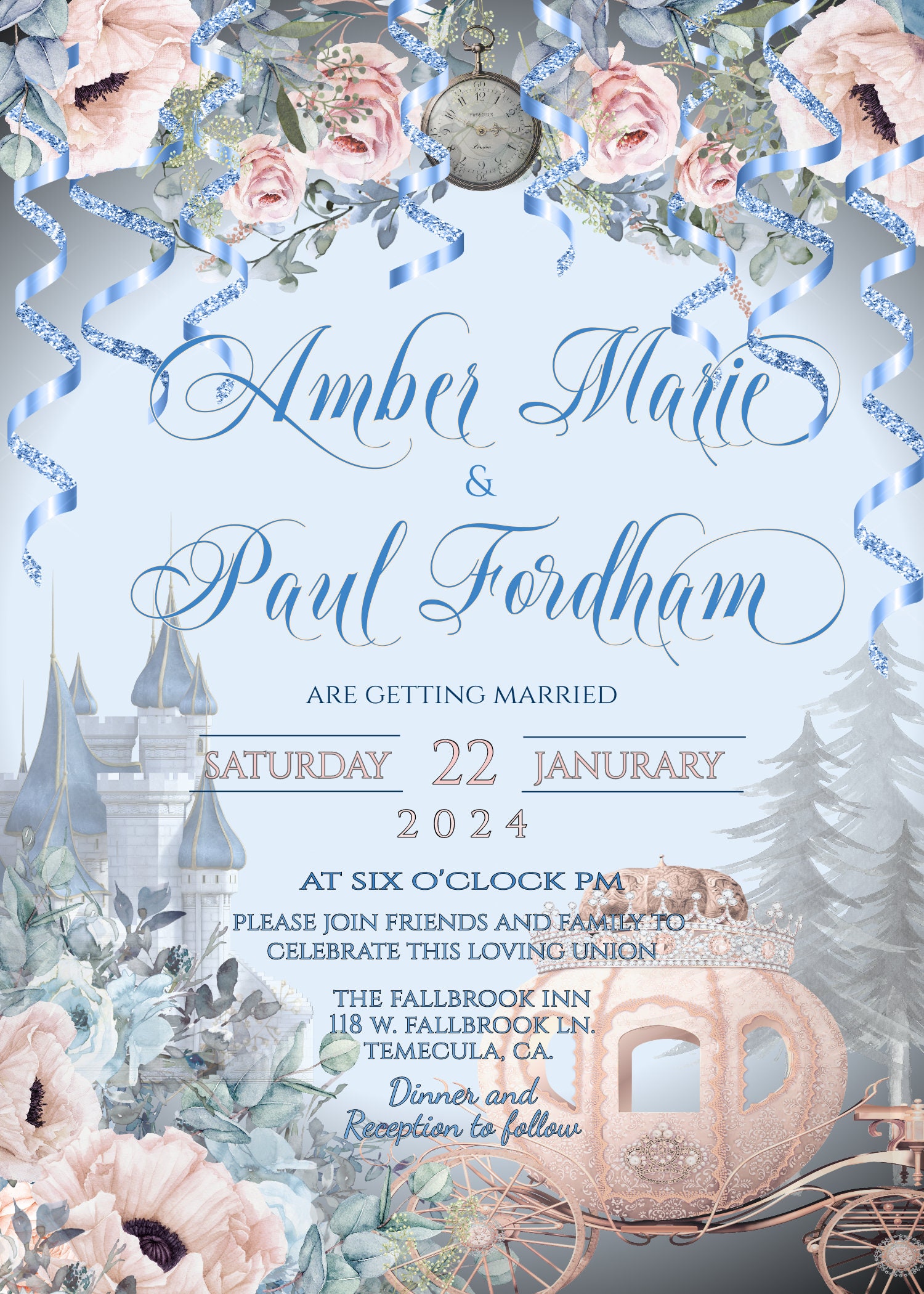 Editable WEDDING INVITATION, Cinderella Theme Wedding Card Template ...