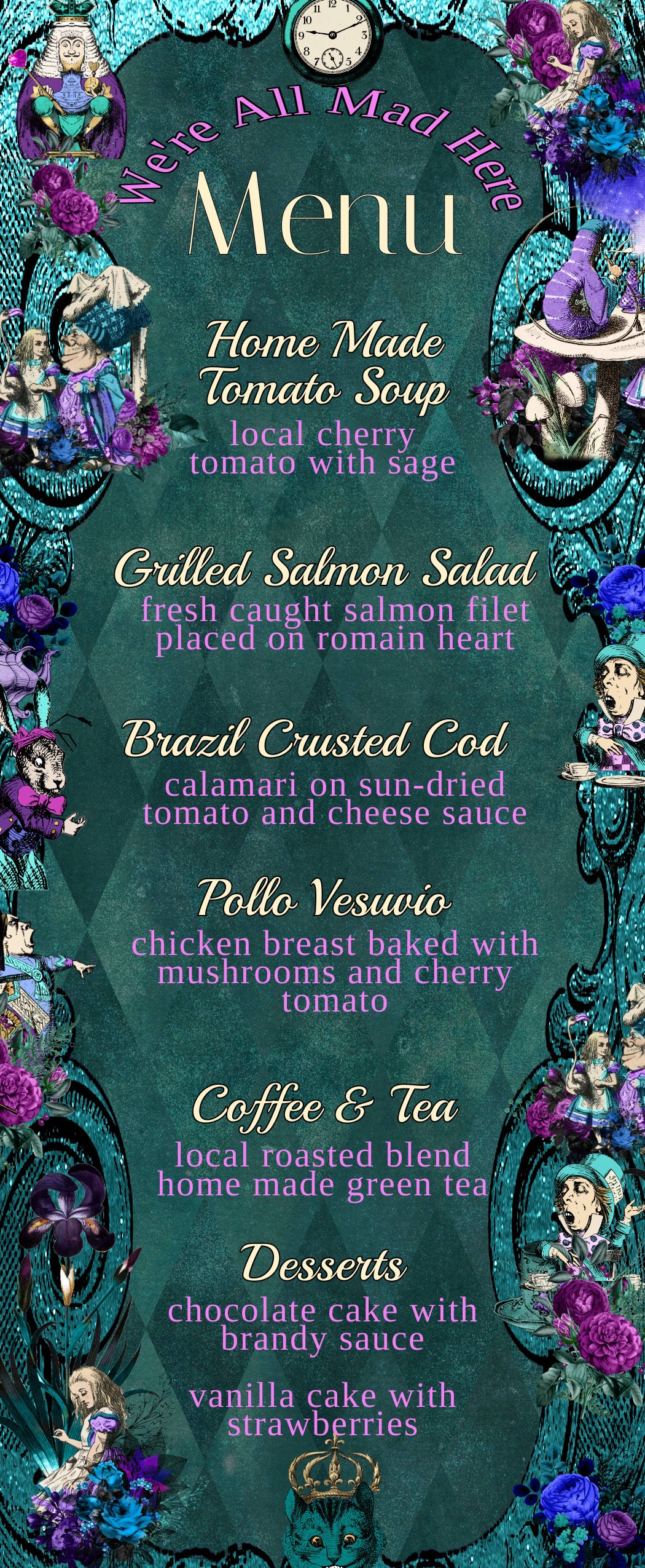 Dark Alice in Wonderland Dinner Menu Card, DIY Edit (digital Download ...
