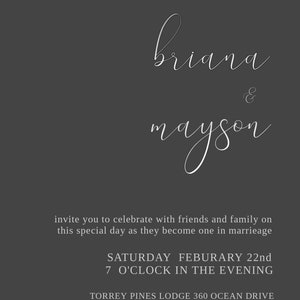 Editable Bold Modern WEDDING INVITATION, Elegant Silver Font on Slate ...