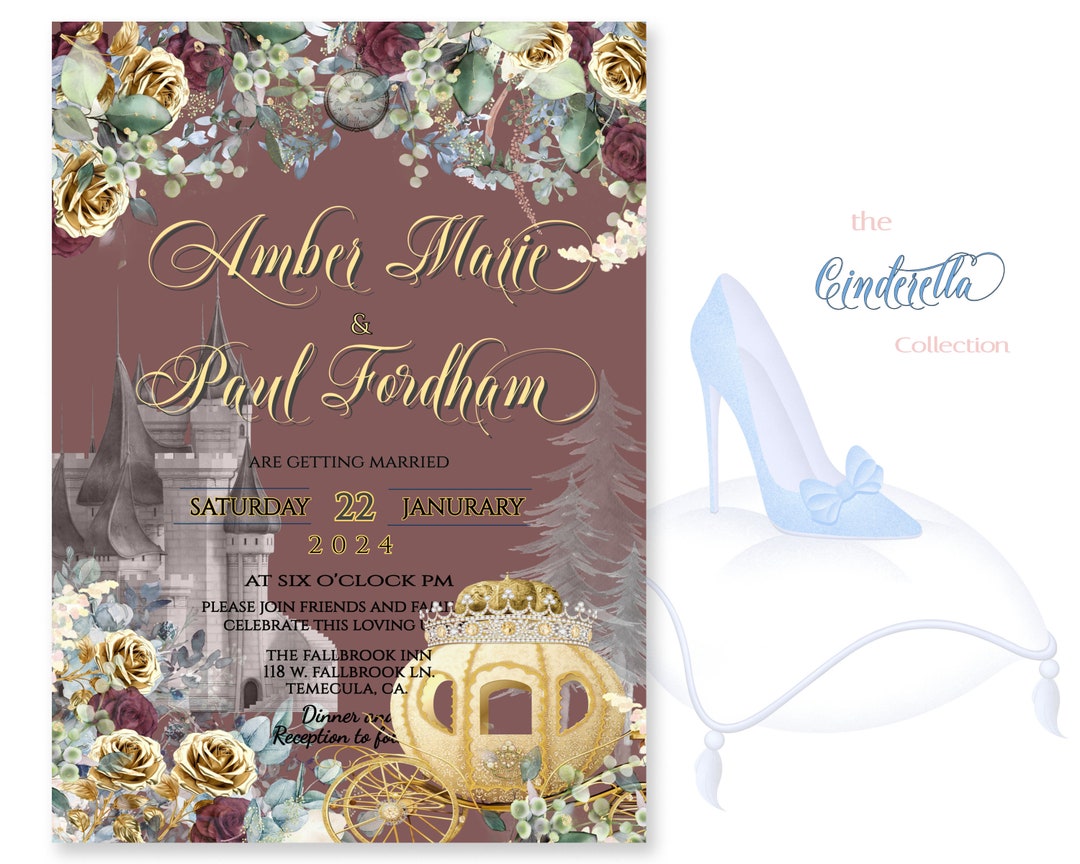 Editable WEDDING INVITATION, Cinderella Theme Wedding Card Template ...
