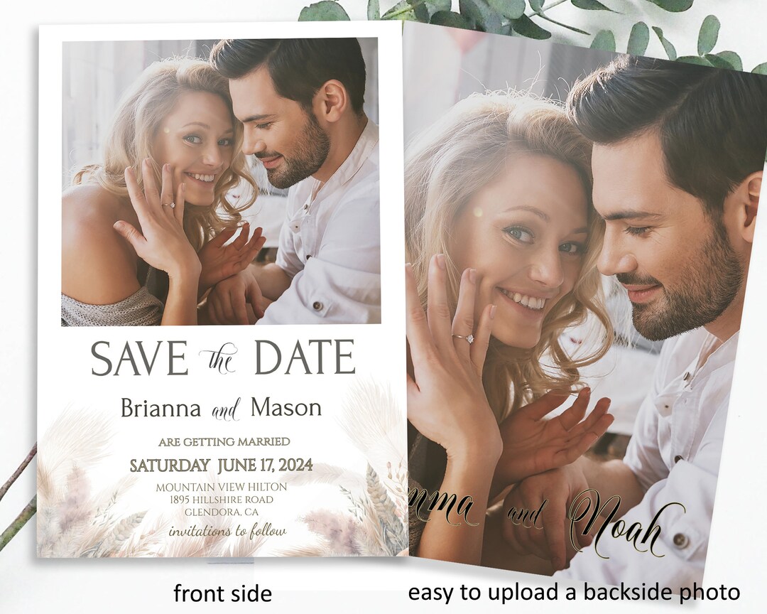 Editable BOHO Wedding SAVE the DATE, Pampas Grass, Earth Tone Floral ...