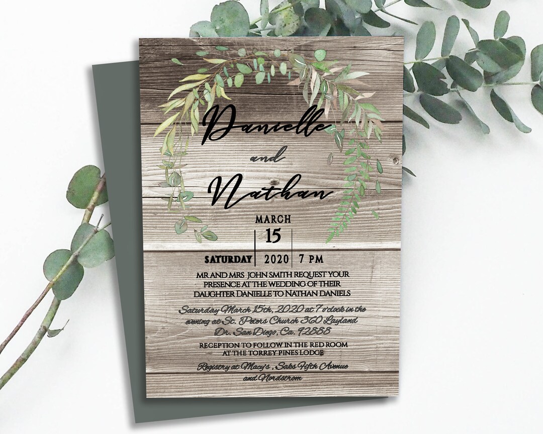 Editable WEDDING INVITATION, Rustic Wedding Invitation Template ...