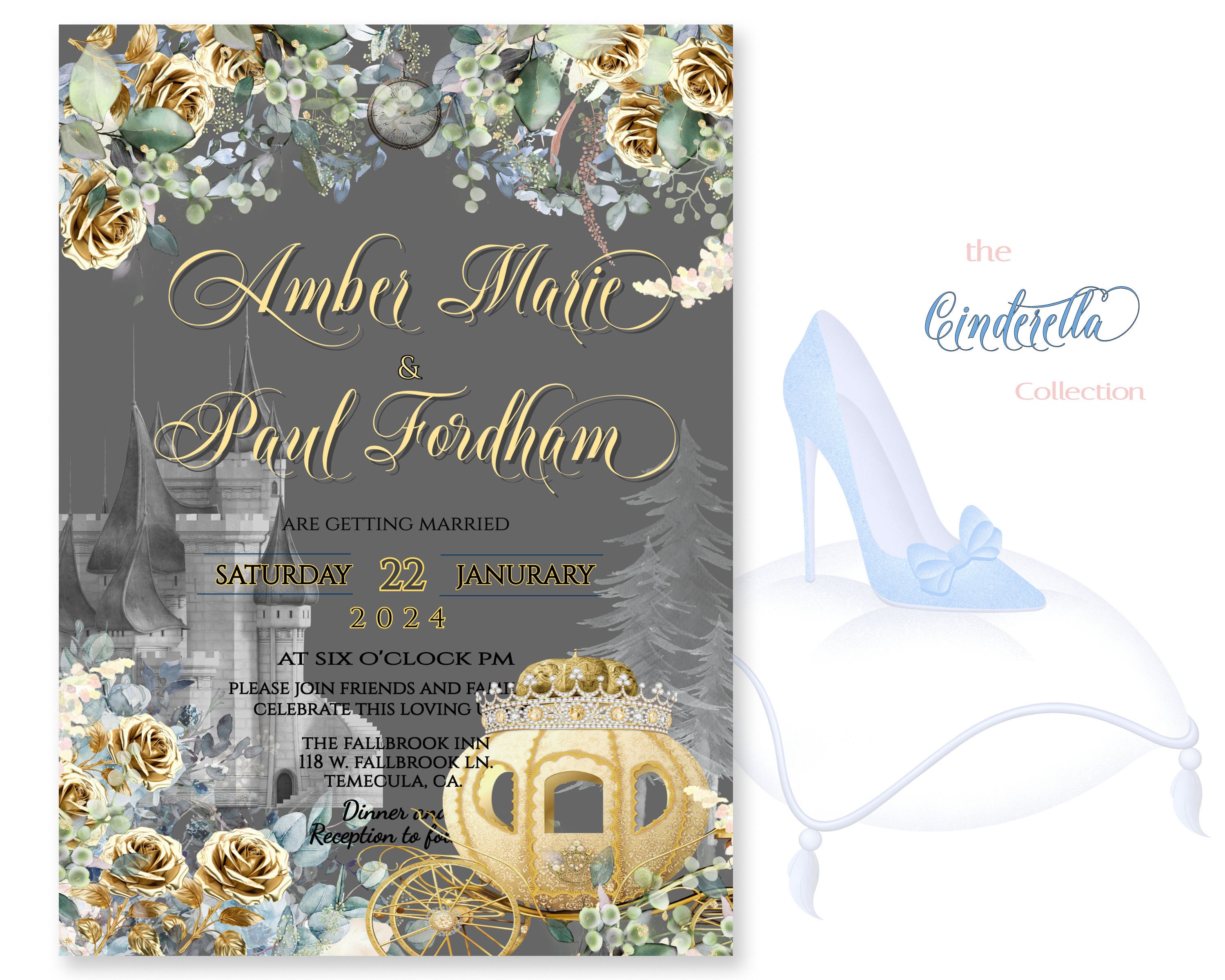 Editable WEDDING INVITATION, Cinderella Theme Wedding Card Template ...