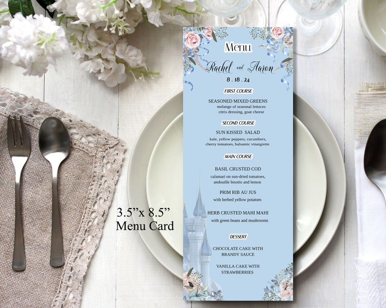 Editable WEDDING Dinner Menu, Cinderella Themed Matching Food Menu, Diy ...