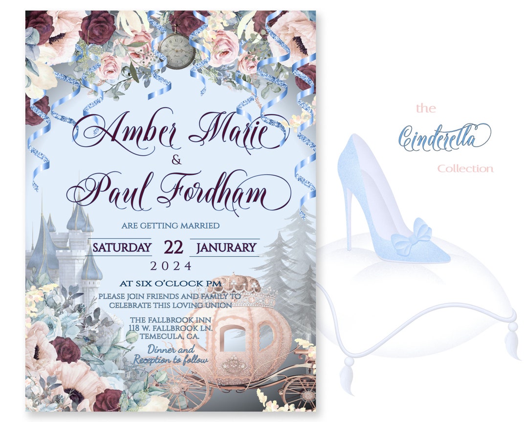 Editable WEDDING INVITATION, Cinderella Theme Wedding Card Template ...