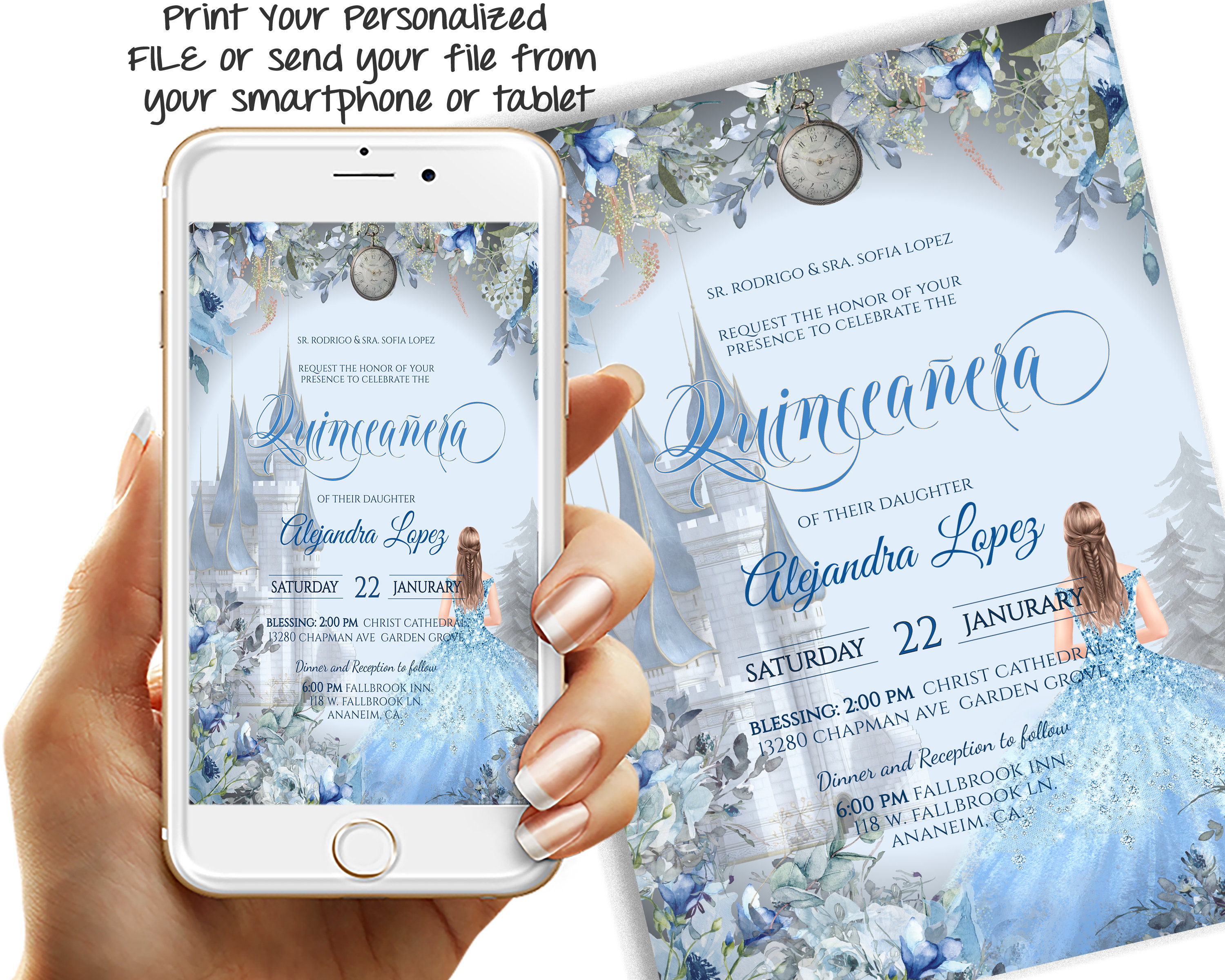 Editable QUINCEANERA BIRTHDAY PARTY Invitation, Cinderella Theme ...