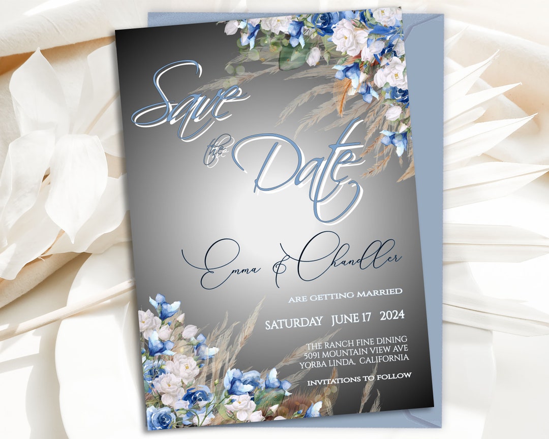 Editable BOHO Wedding SAVE the DATE, Pampas Grass, Earth Tone Floral ...