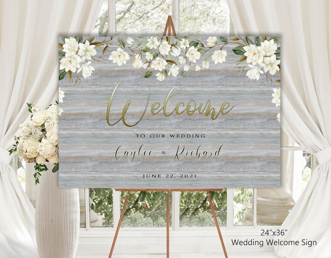 Editable 36"x24" WEDDING WELCOME SIGN, Southern Magnolia Floral Wedding ...