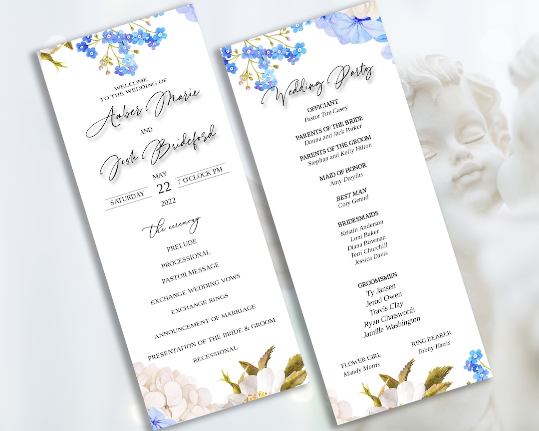 Editable Wedding PROGRAM CARD, Diy Print, Edit Wedding Program Template ...