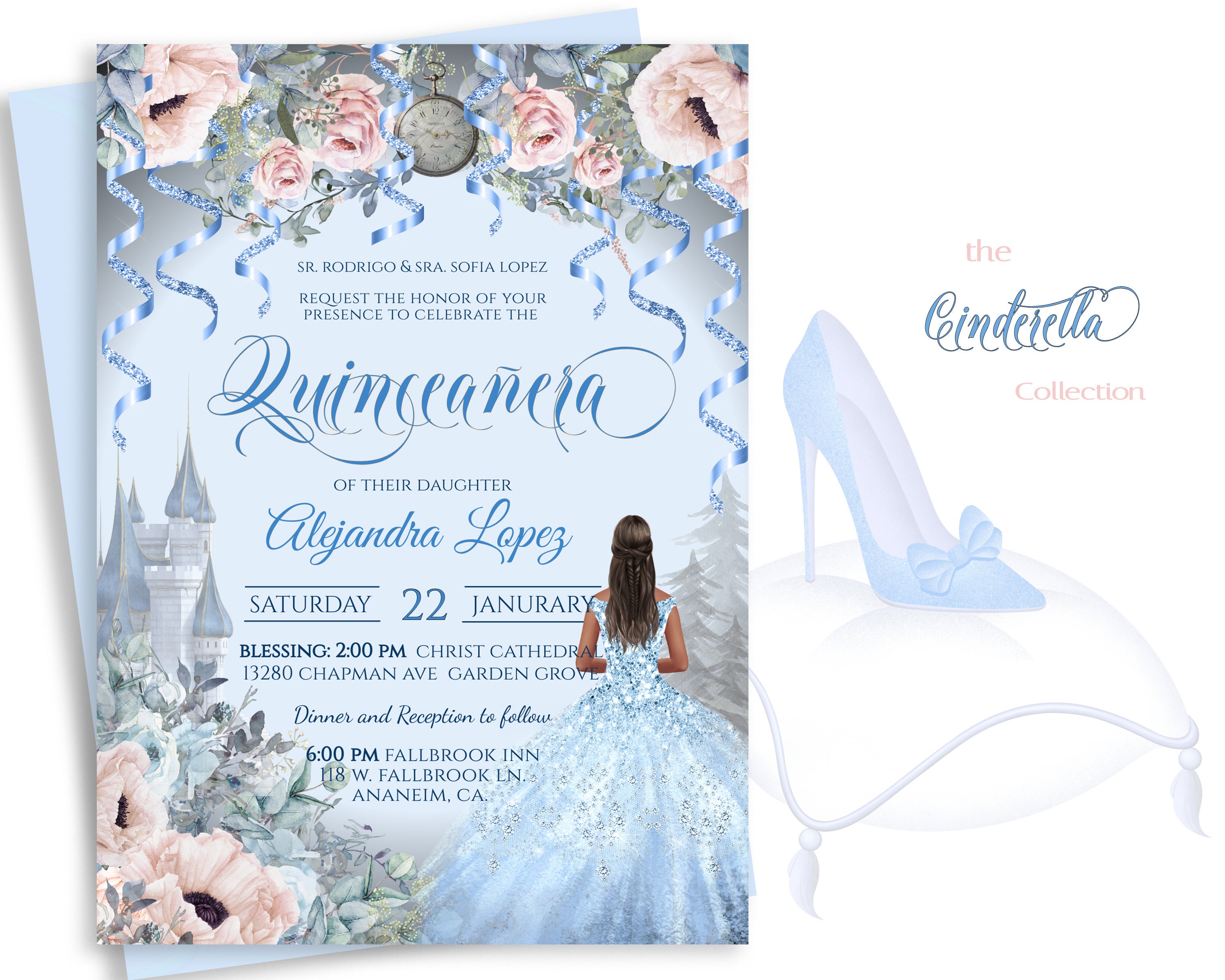 Editable QUINCEANERA BIRTHDAY PARTY Invitation, Cinderella Theme ...
