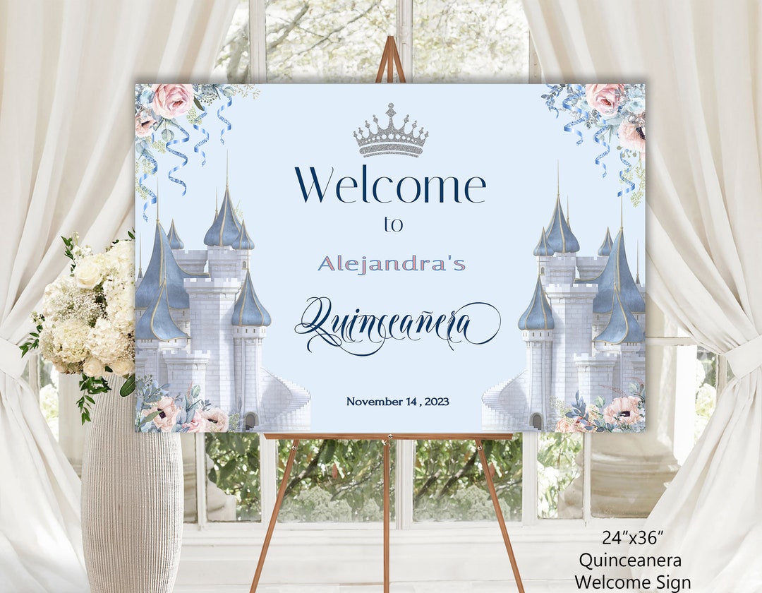 QUINCEANERA WELCOME SIGN, 24"x36", Cinderella Theme Welcome Sign ...