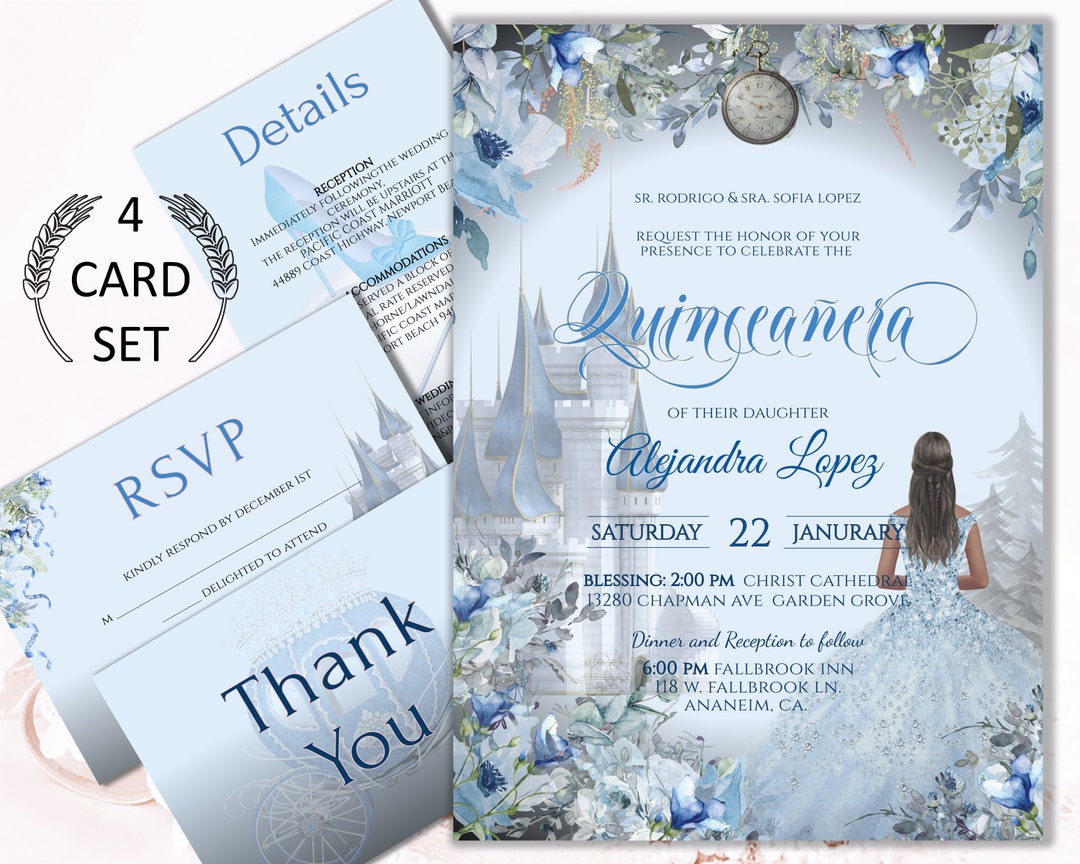 Editable QUINCEANERA INVITATION SET, Cinderella Theme, Digital Download ...