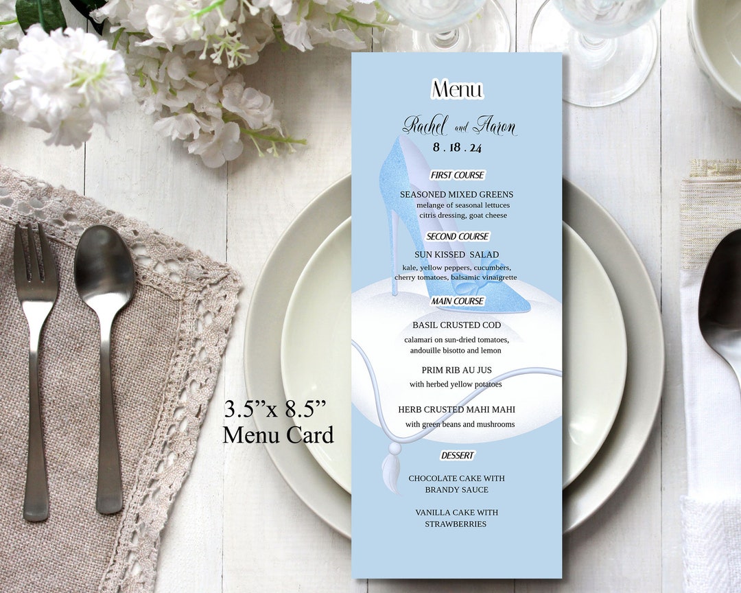 Editable WEDDING Dinner Menu, Cinderella Themed Matching Food Menu, Diy ...