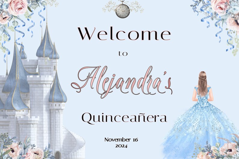 Editable QUINCEANERA WELCOME SIGN, 24"x36" Cinderella Theme Welcome ...