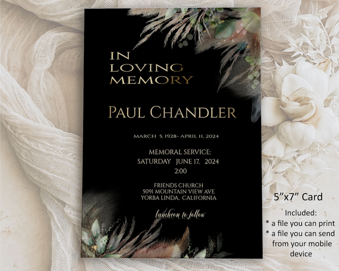 Editable "in LOVING Memory" Card, Rust and Earth Tone Boho Florals ...