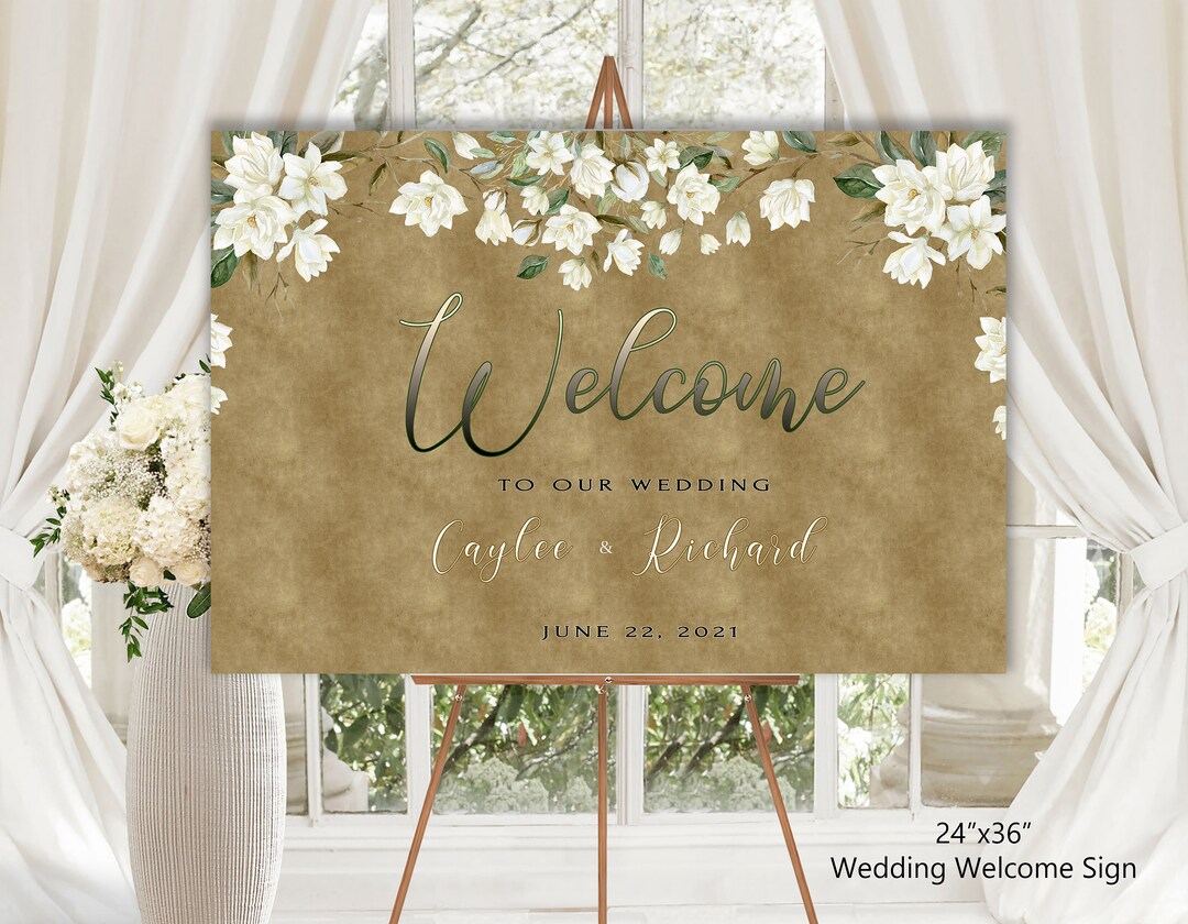 Editable 36"x24" WEDDING WELCOME SIGN, Southern Magnolia Floral Wedding ...