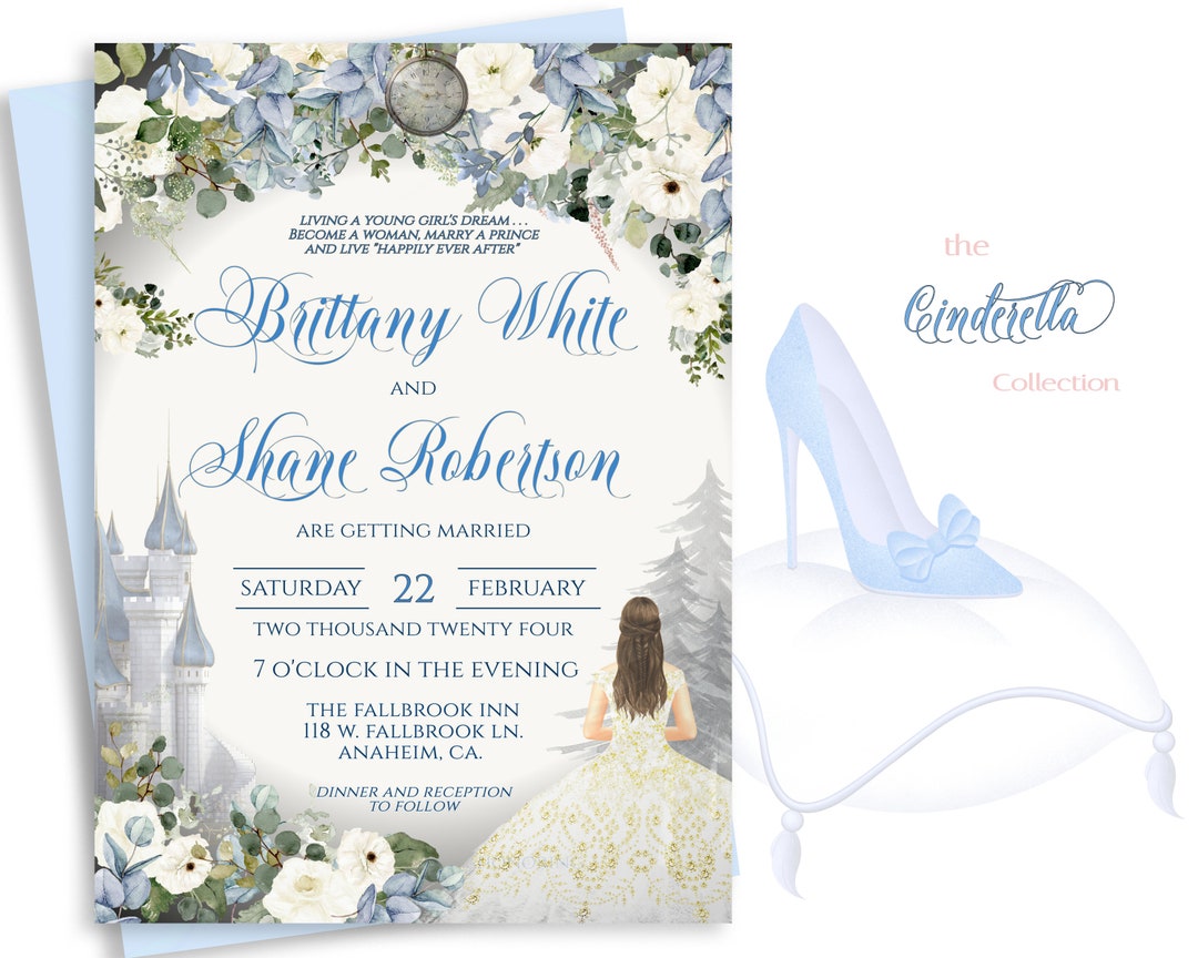 Editable WEDDING INVITATION, Romantic Cinderella Theme Card Template ...