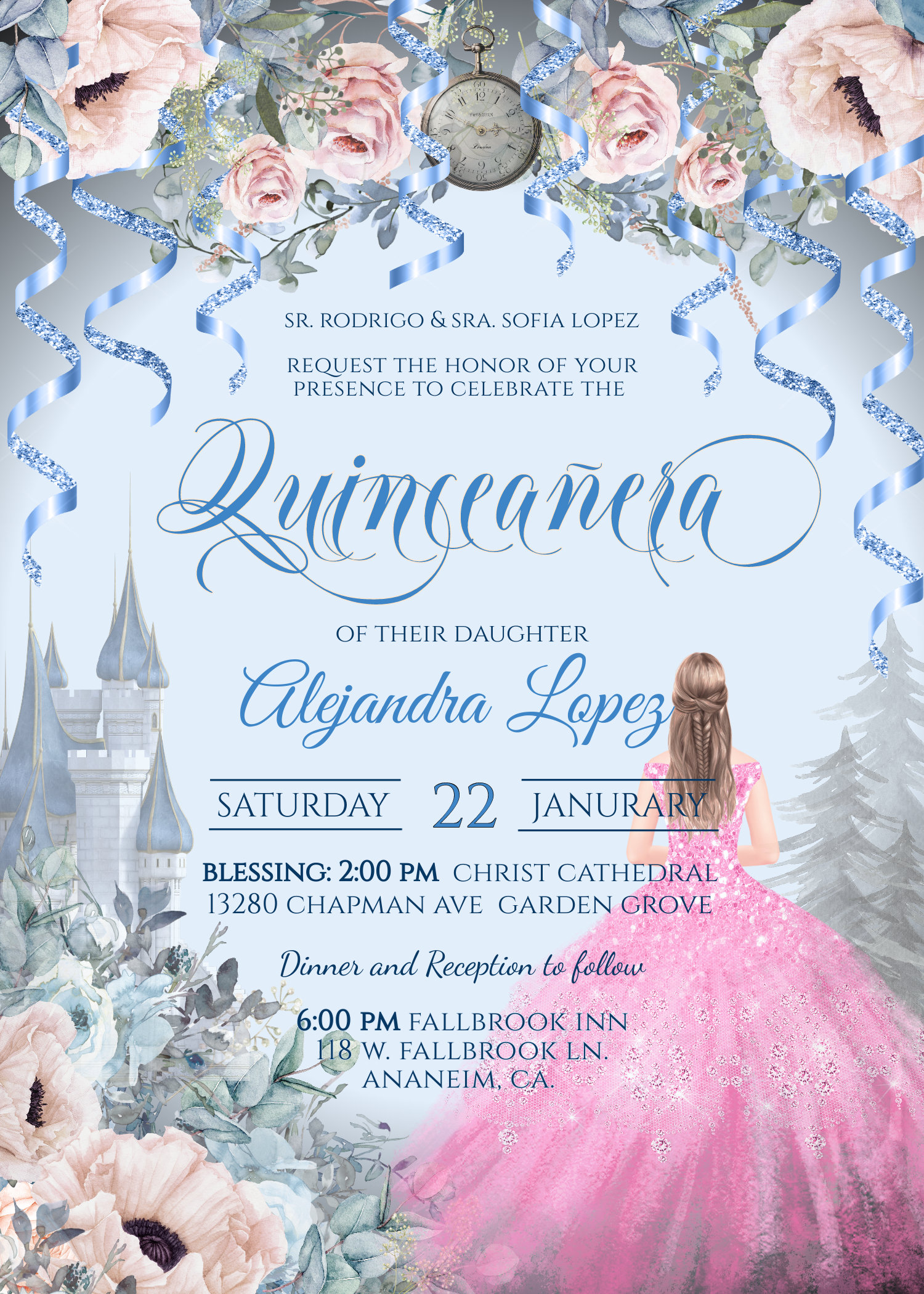 Editable QUINCEANERA BIRTHDAY PARTY Invitation, Cinderella Theme ...