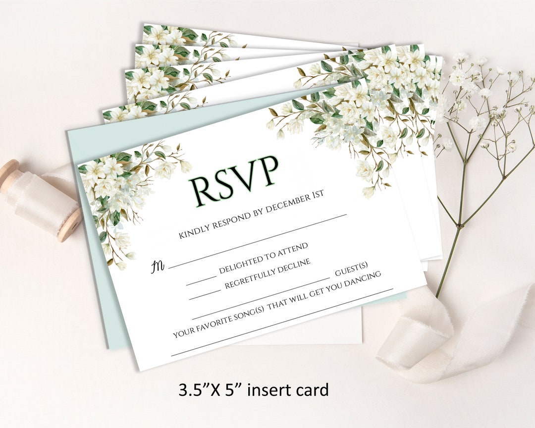 Editable WEDDING RSVP Insert Card, Magnolia Floral Formal Wedding Reply ...
