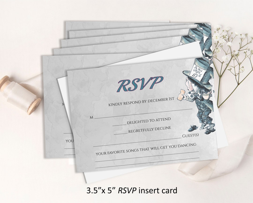 Editable RSVP Insert Card, Alice in Wonderland Wedding Theme Reply Card ...
