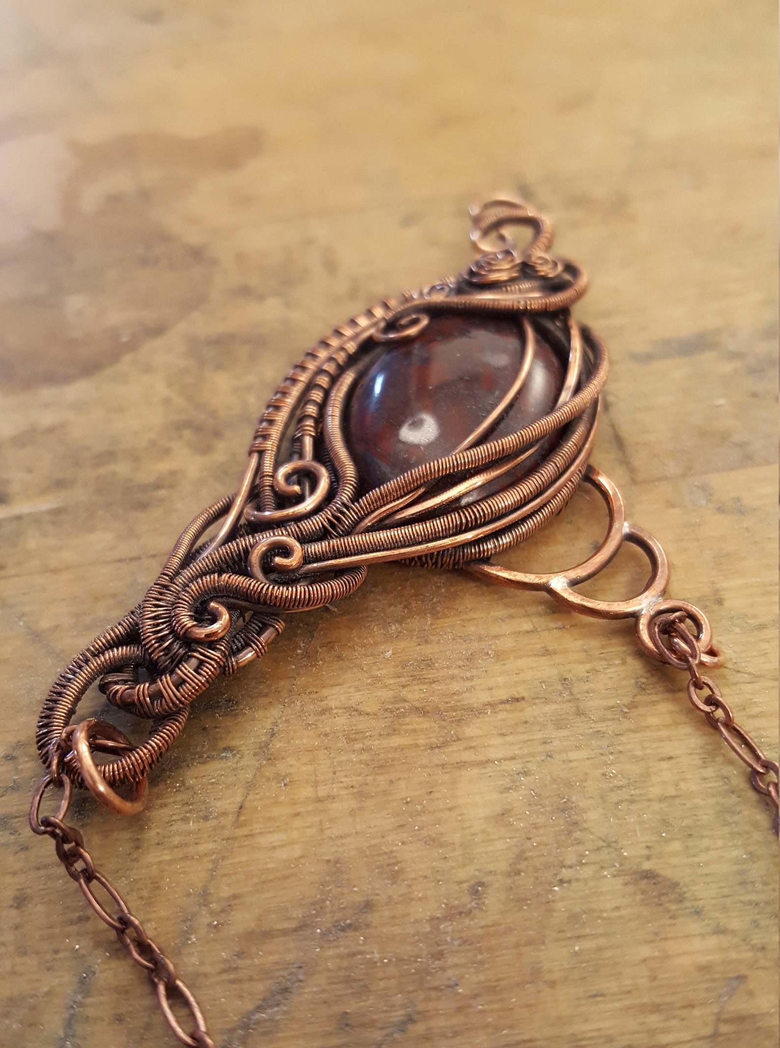 Copper Wire Wrapped Pendant With Brecciated Jasper - Etsy