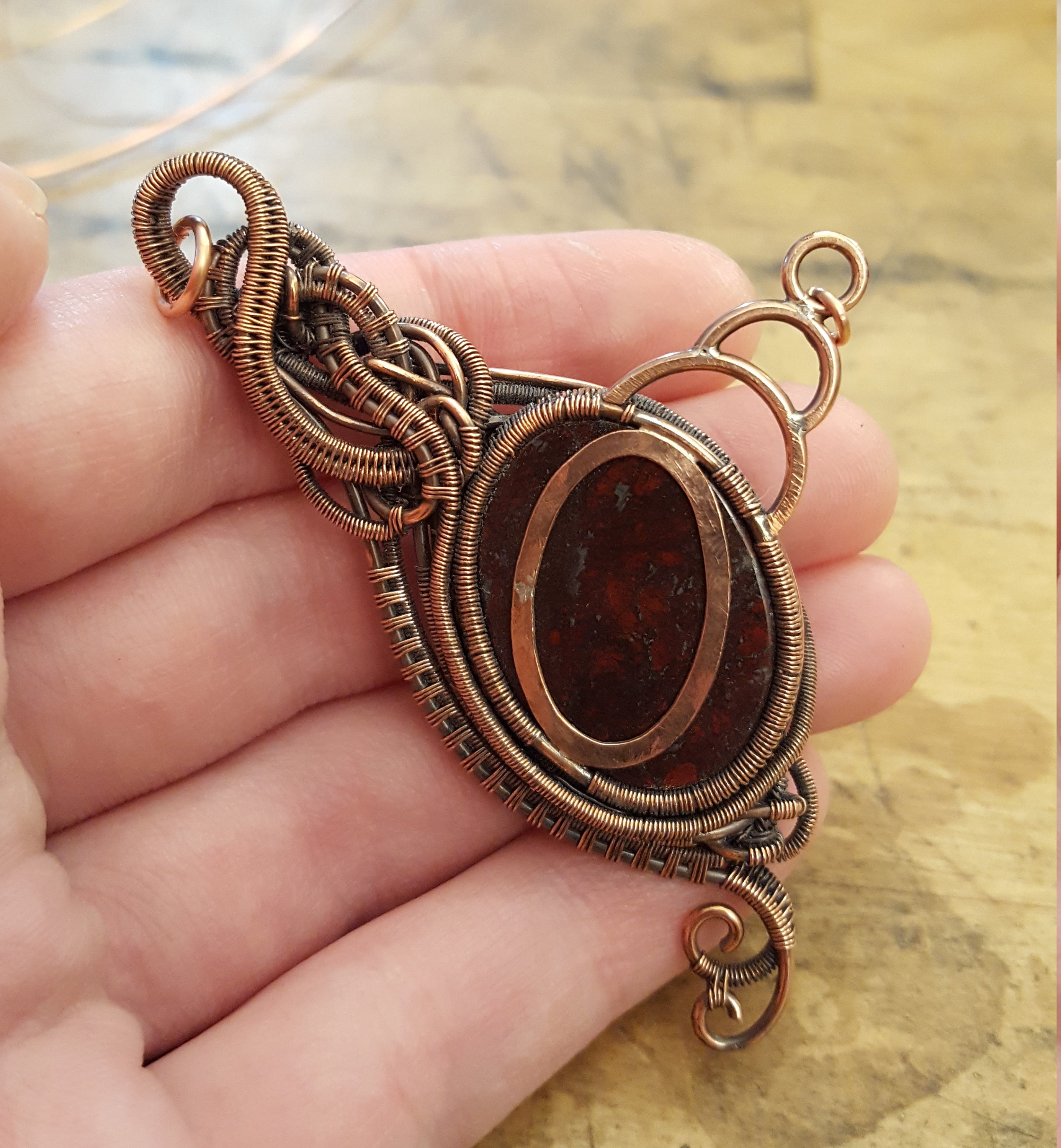 Copper Wire Wrapped Pendant With Brecciated Jasper - Etsy