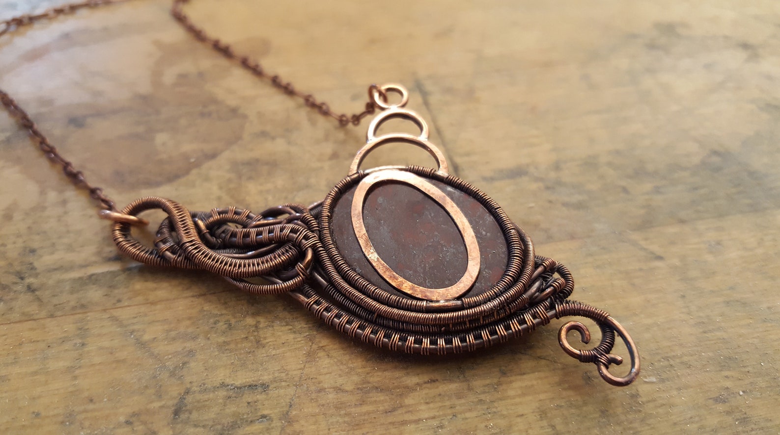 Copper Wire Wrapped Pendant With Brecciated Jasper - Etsy