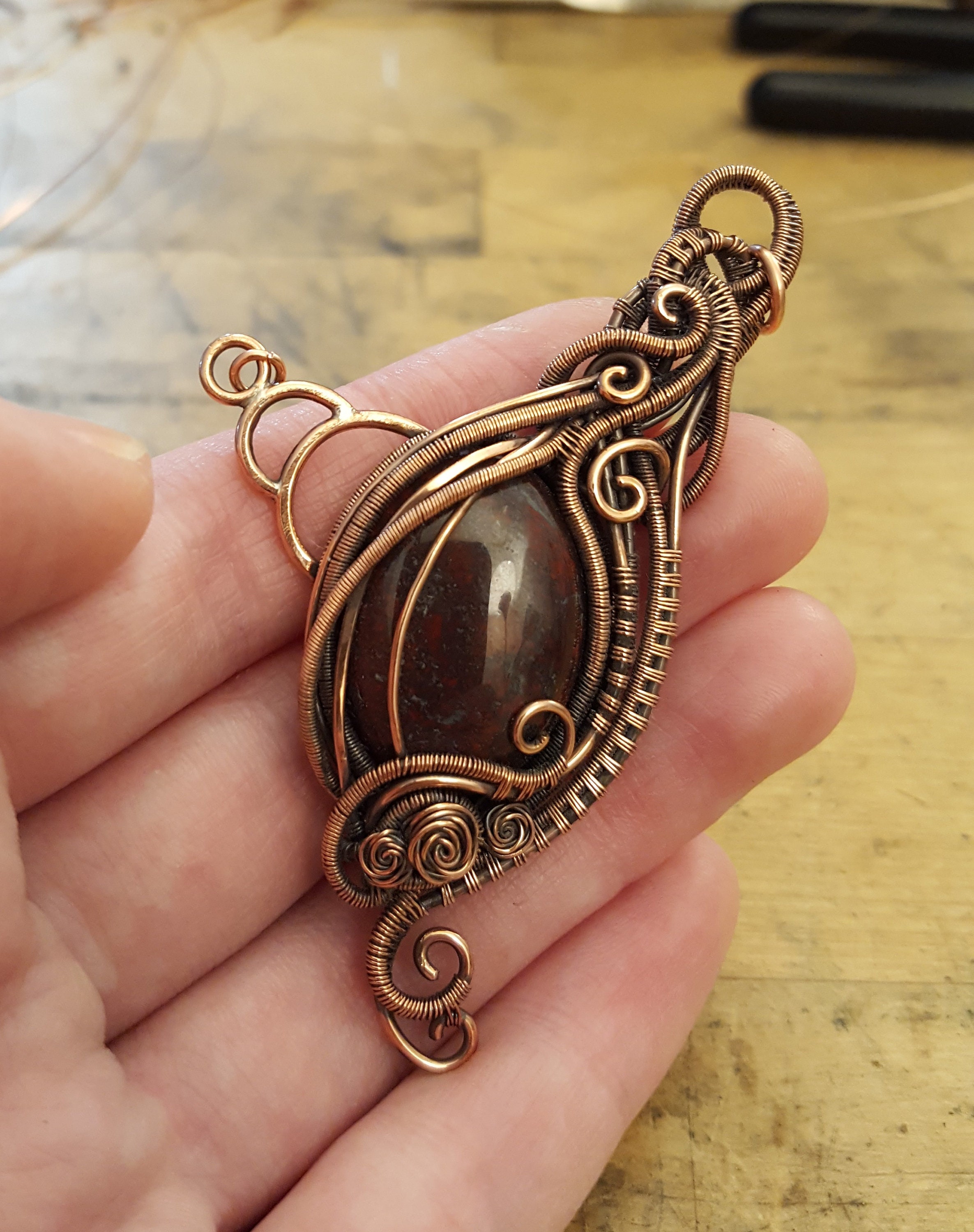 Copper Wire Wrapped Pendant With Brecciated Jasper - Etsy