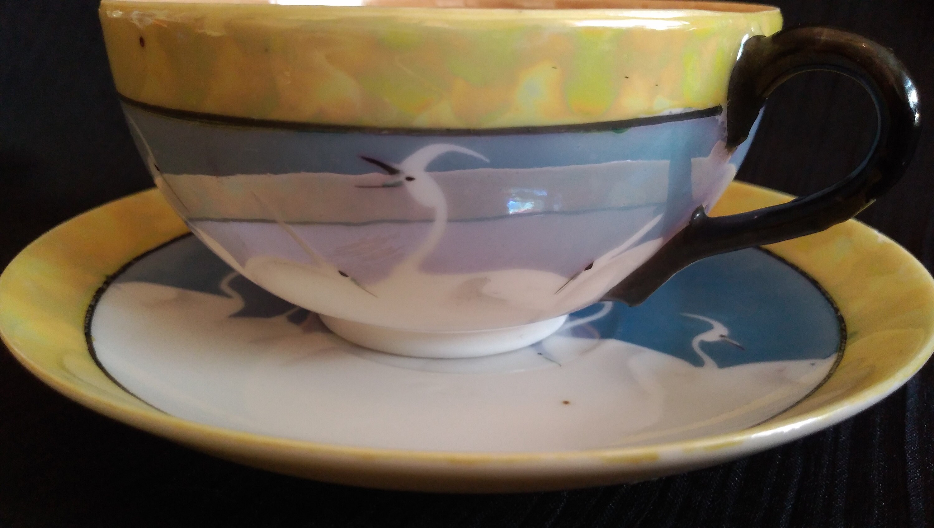 Vintage Lusterware Teacup With Saucer Blue and Yellow With - Etsy