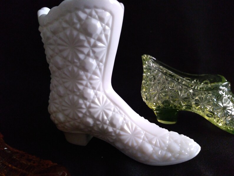 Vintage White Milk Glass Fenton Boot Daisy and Button - Etsy