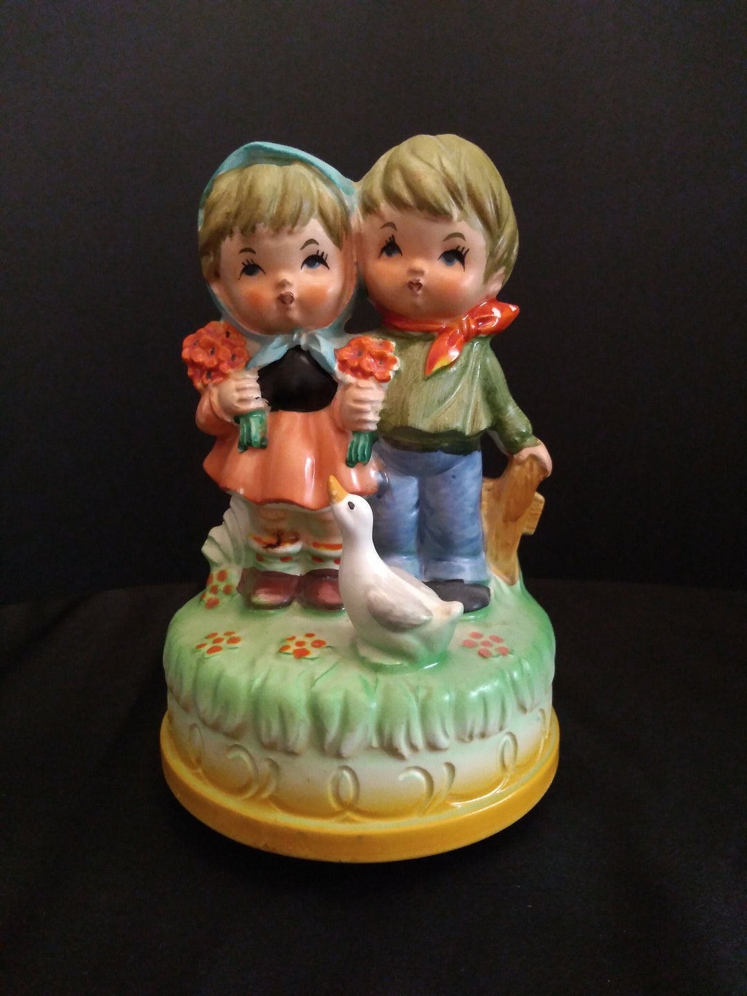 Vintage Ceramic Music Box, Boy and Girl With a Goose/duck, Working - Etsy