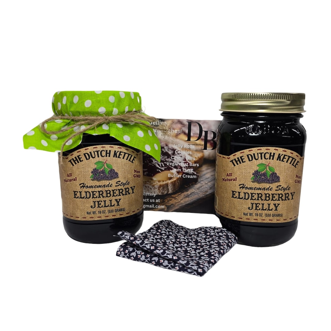 The Dutch Kettle Elderberry Jelly 2/19 Oz Jars With Fabric Toppers - Etsy