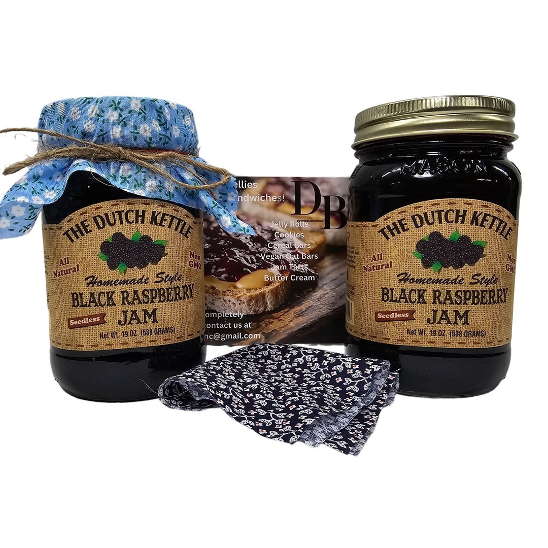 The Dutch Kettle Black Raspberry Seedless Jam 2/19 Oz Jars With Fabric ...