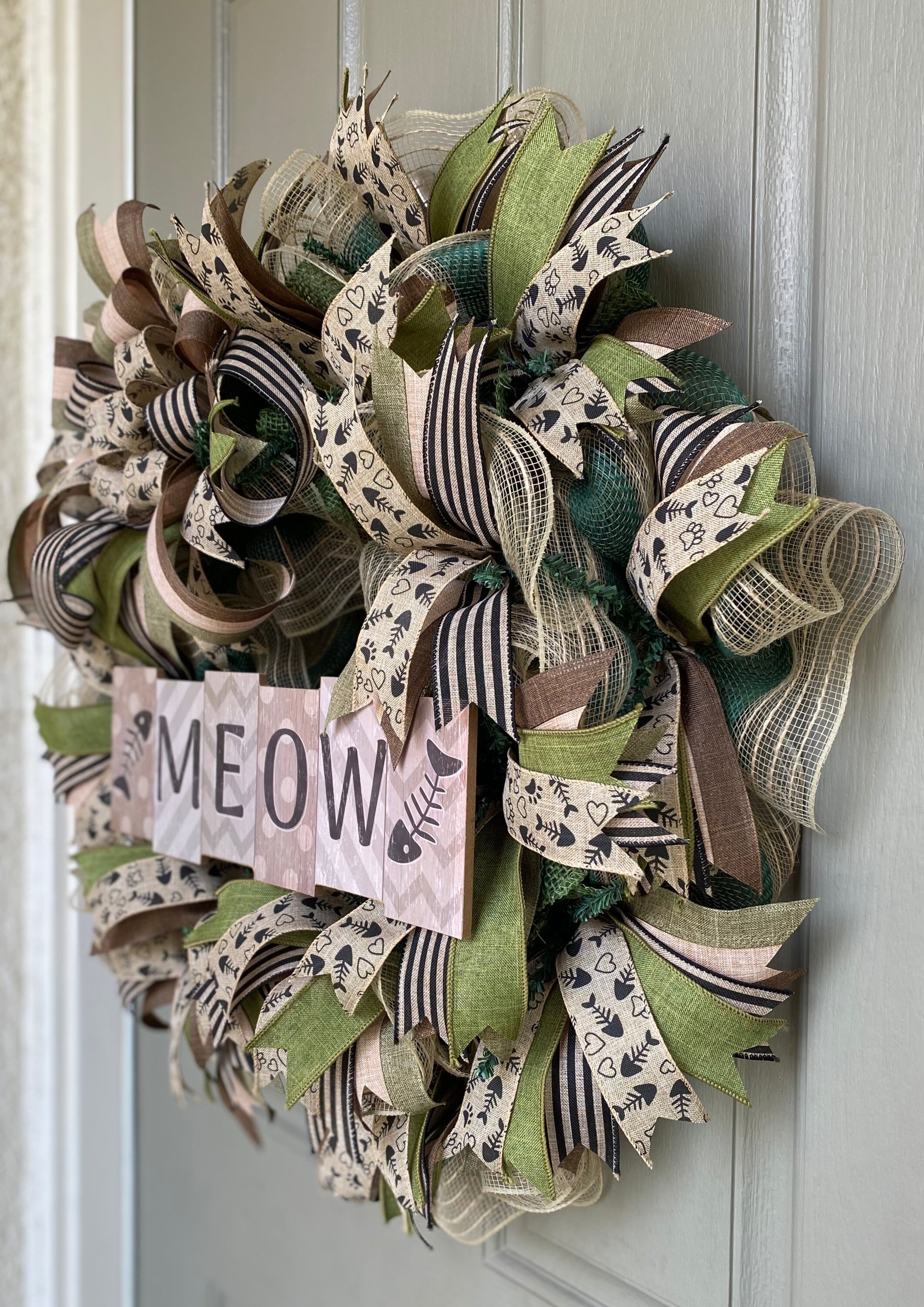 Cat Wreath, Meow Sign Wreath, Large Cat Wreath, Cat Lover Decor, Cat ...