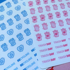 Cute Trash and Recycling Day Reminder Planner Stickers - Kawaii House ...